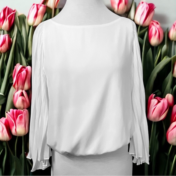 Joseph Ribkoff | Tops | Joseph Ribkoff White Blouse With Pleated Sheer ...